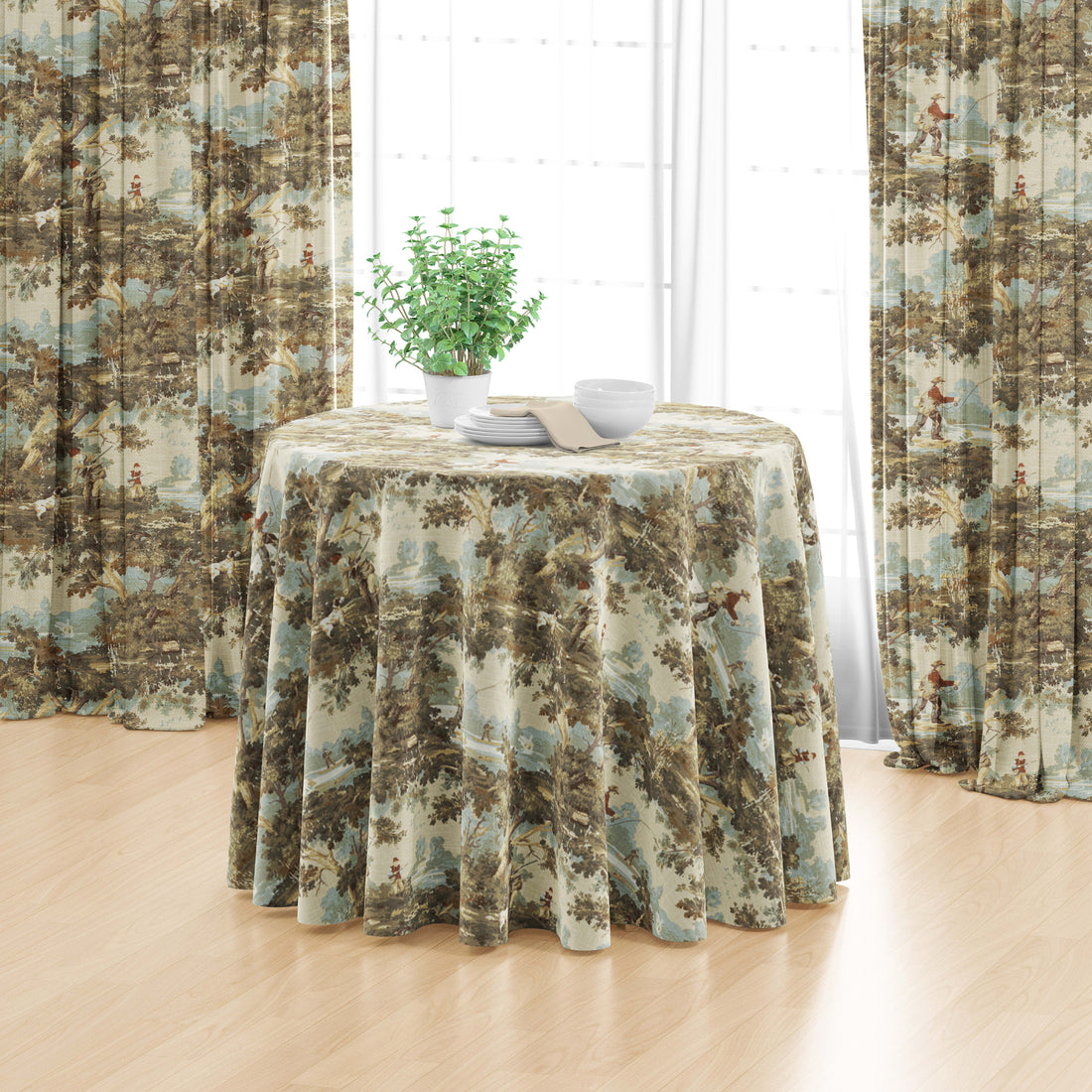 Round Tablecloth in Avondale Vintage Sportsman Toile – Carolina Linens