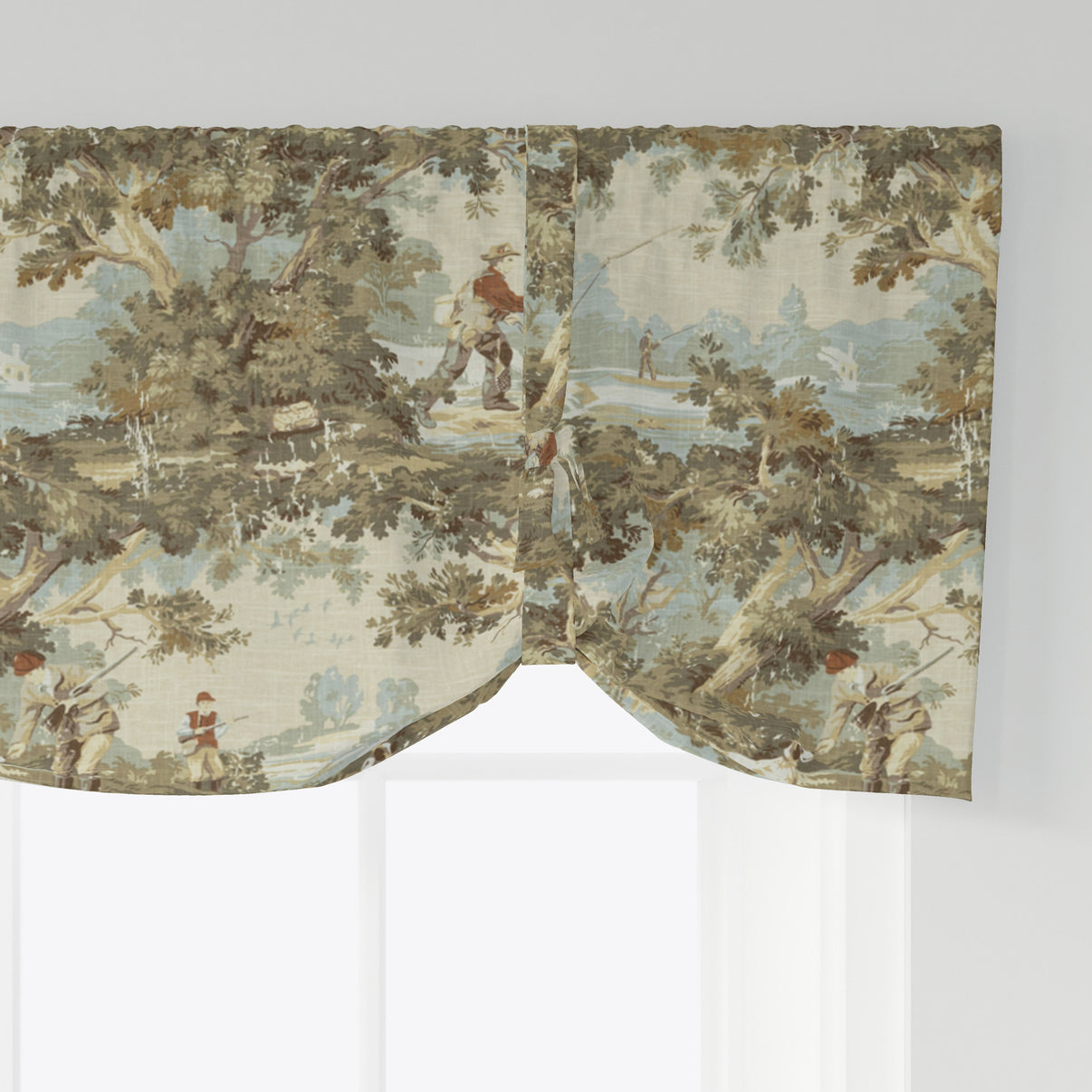 Carolina Linens Tie-Up Valance in Avondale Vintage Sportsman Toile